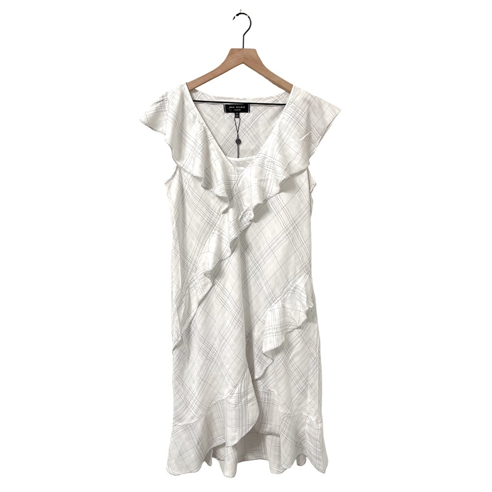 Max Studio London Black & White Ruffle High-Low Midi … - Gem